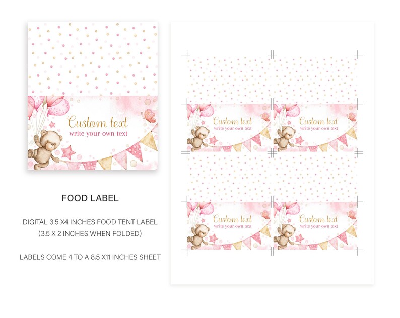EDITABLE Teddy Bear Food Labels. Baby Girl 1st Birthday Favor Label ...
