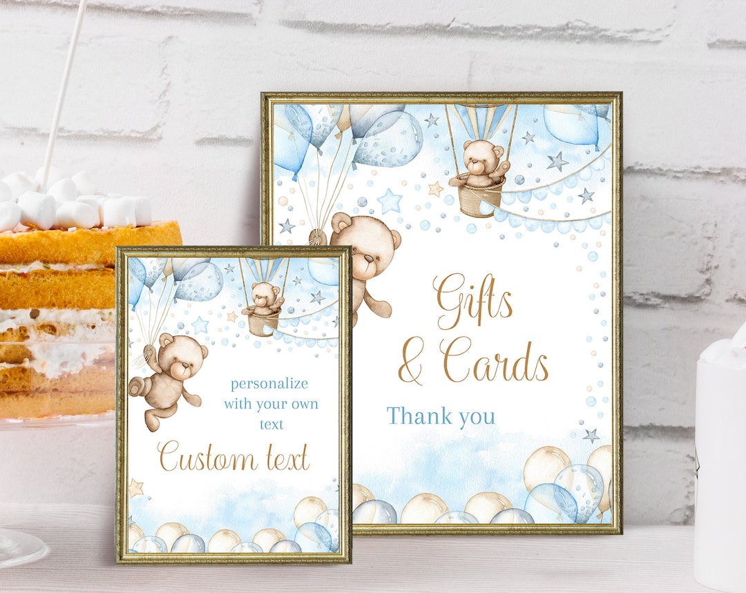 Editable Teddy Bear Signs Set. Boy 1st Birthday. Blue and Brown Air ...