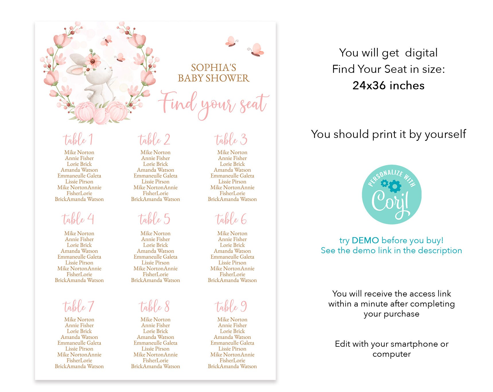 Editable Digital Baby Shower Seating Chart Template. Its a - Etsy