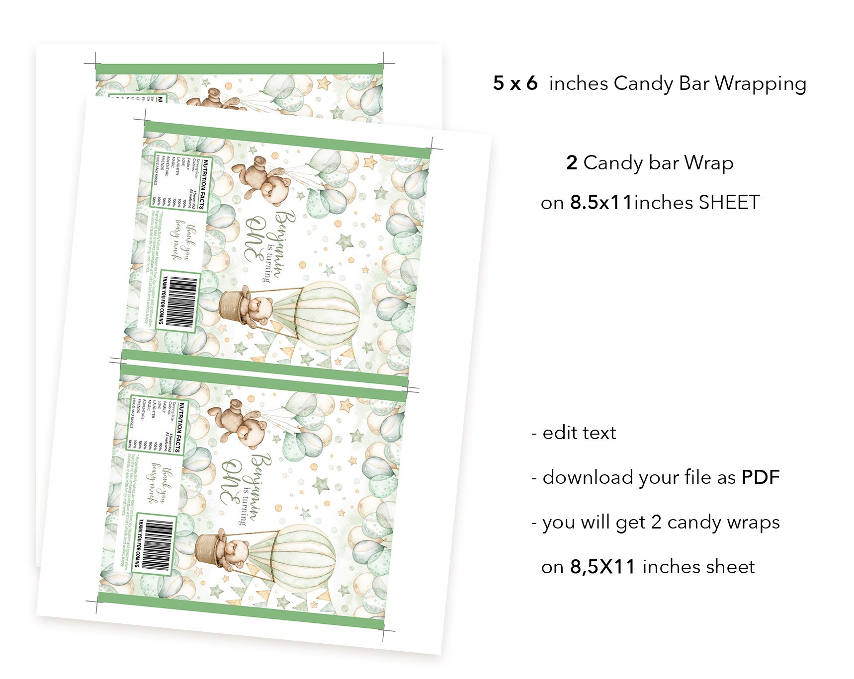 Editable Candy Wrapping Label. 1st Birthday Party Favor Rice - Etsy
