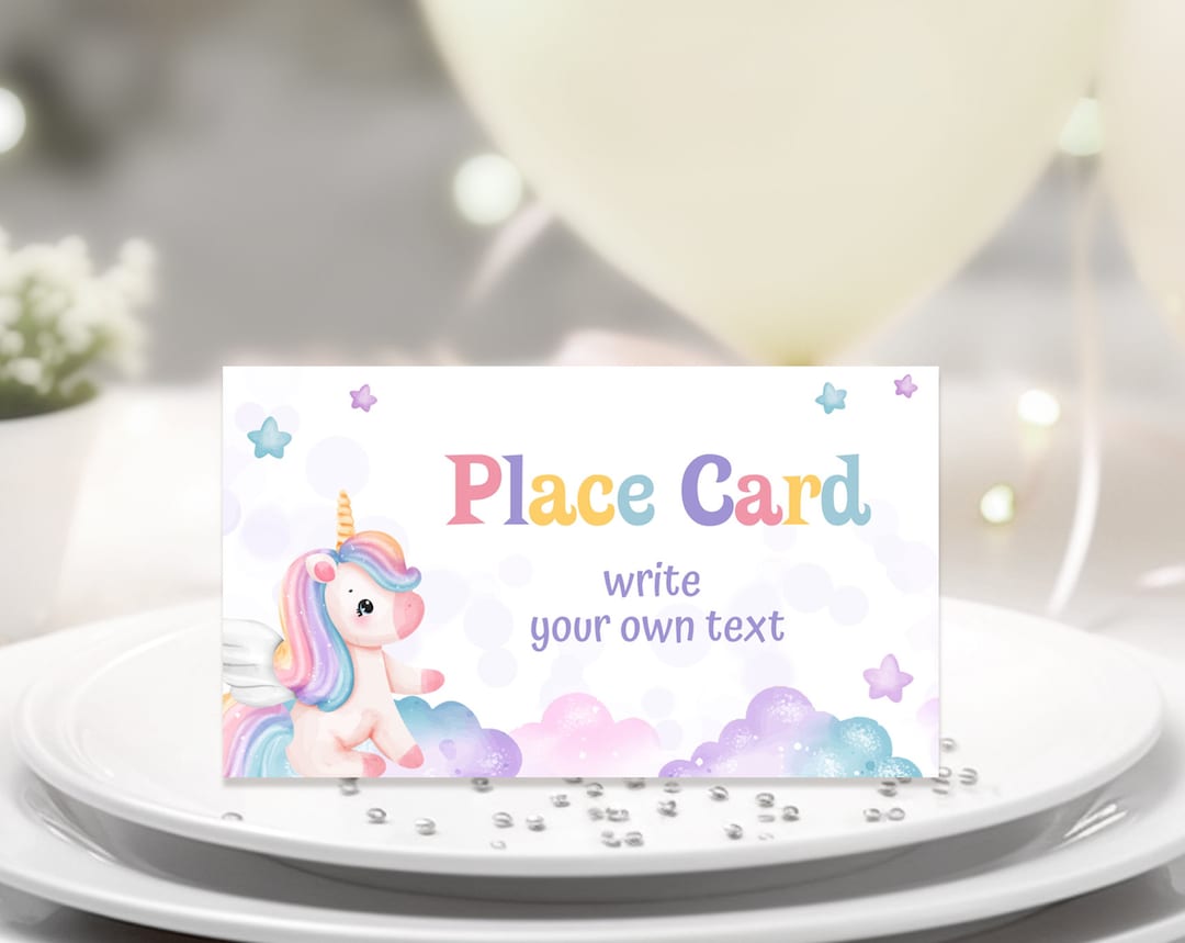 EDITABLE Unicorn Place Card. Personalized Template, Girl Rainbow Magic ...