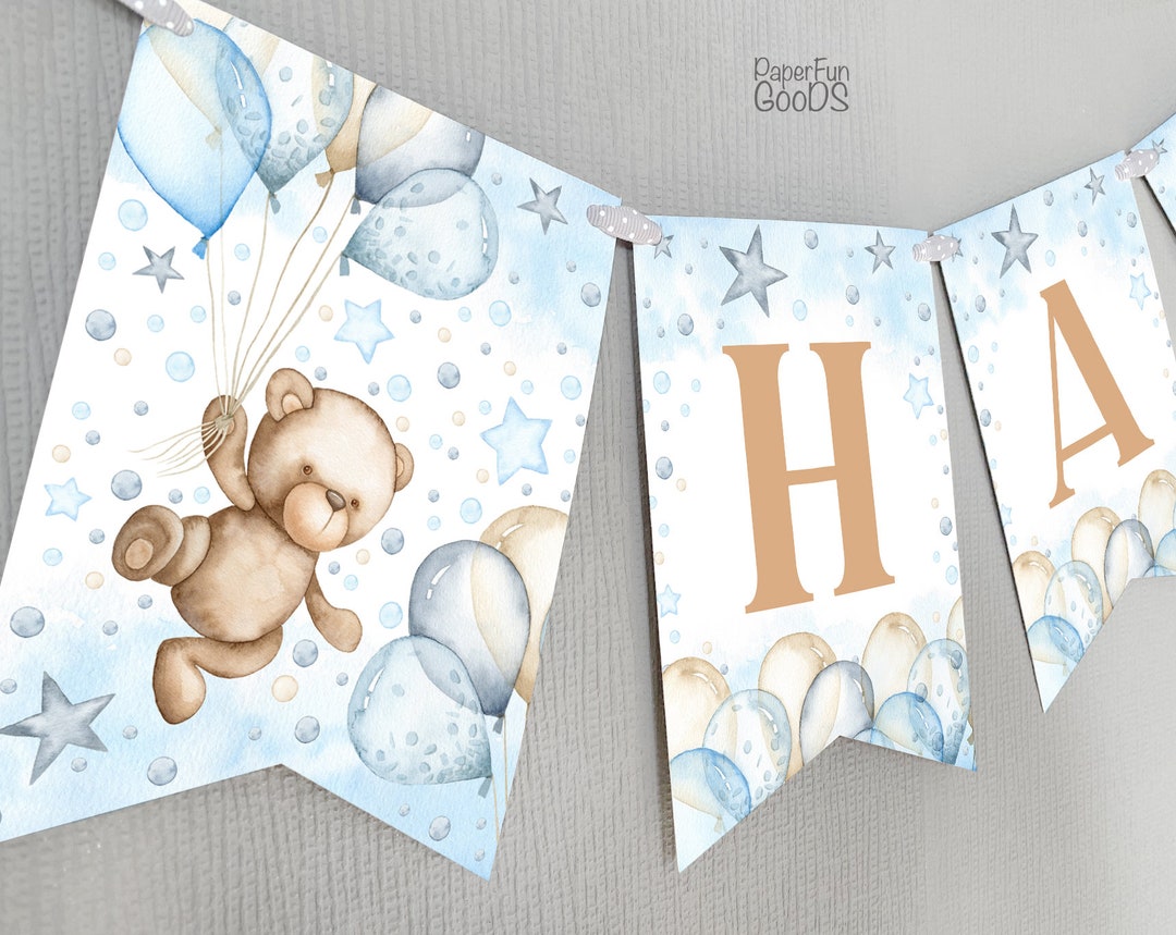 HAPPY BIRTHDAY Teddy Bear Banner. Printable Digital Party Decoration ...