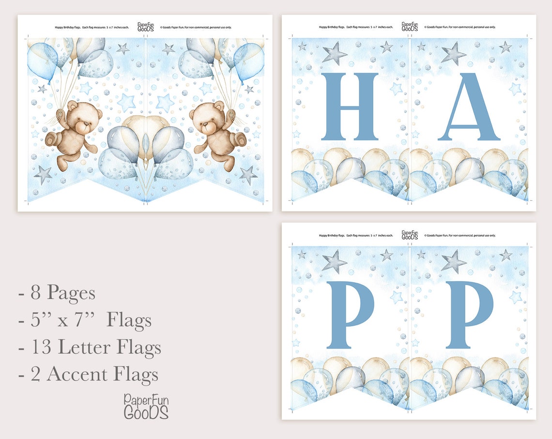 HAPPY BIRTHDAY Teddy Bear Banner. Printable Digital Party - Etsy