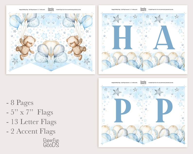 HAPPY BIRTHDAY Teddy Bear Banner. Printable Digital Party Decoration ...