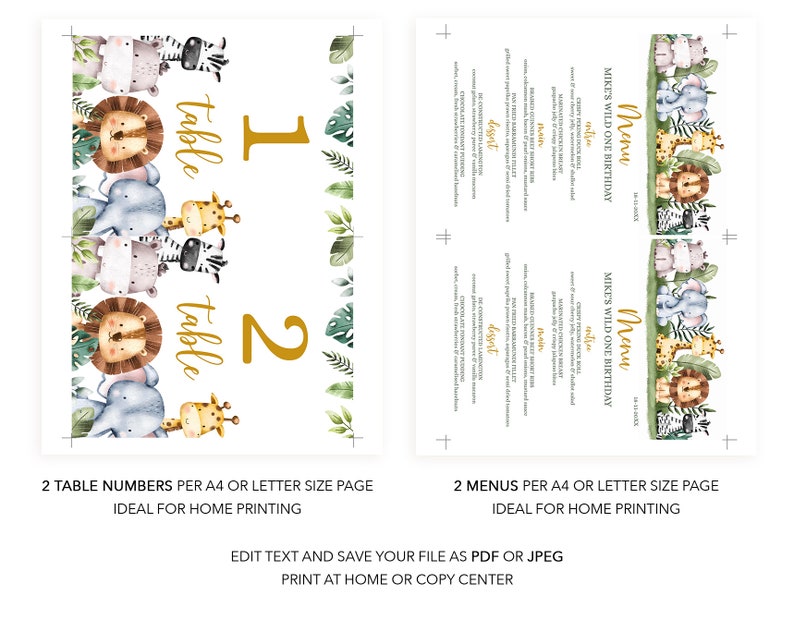 EDITABLE Digital Menu Card and Table Number. Wild ONE 1st Birthday ...