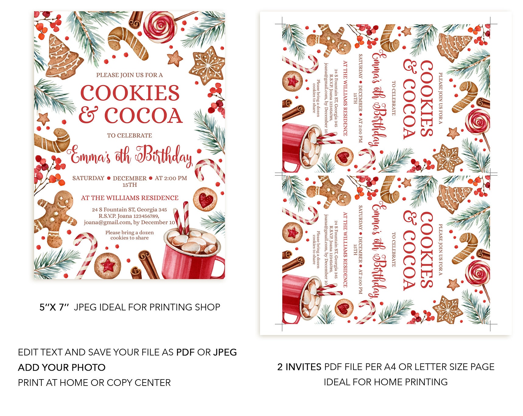 Editable Cookies and Cocoa Party Invite\evite. Hot Chocolate Christmas ...