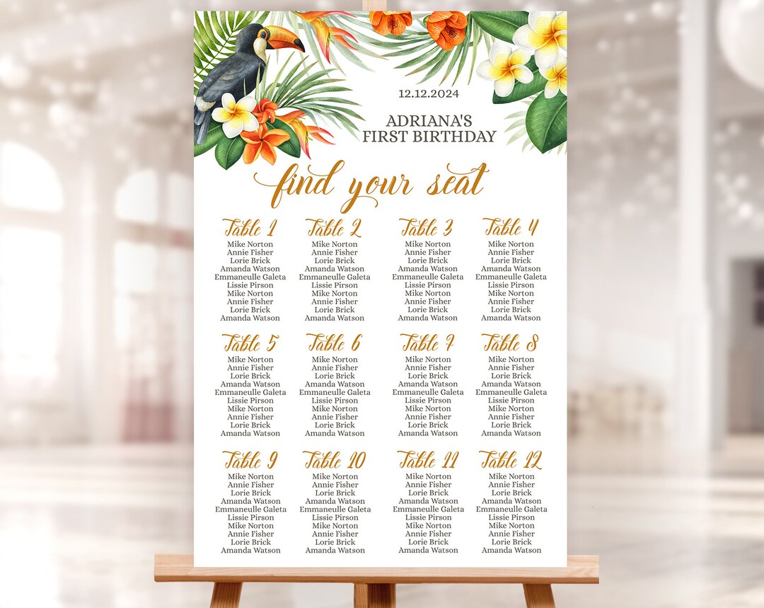 EDITABLE Digital 1st Tropical Birthday Seating Chart Template. Find ...