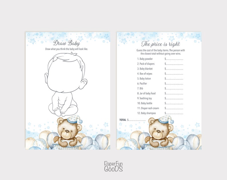 18 Digital Baby Shower Games. Blue Teddy Bear Party. It's a Boy ...