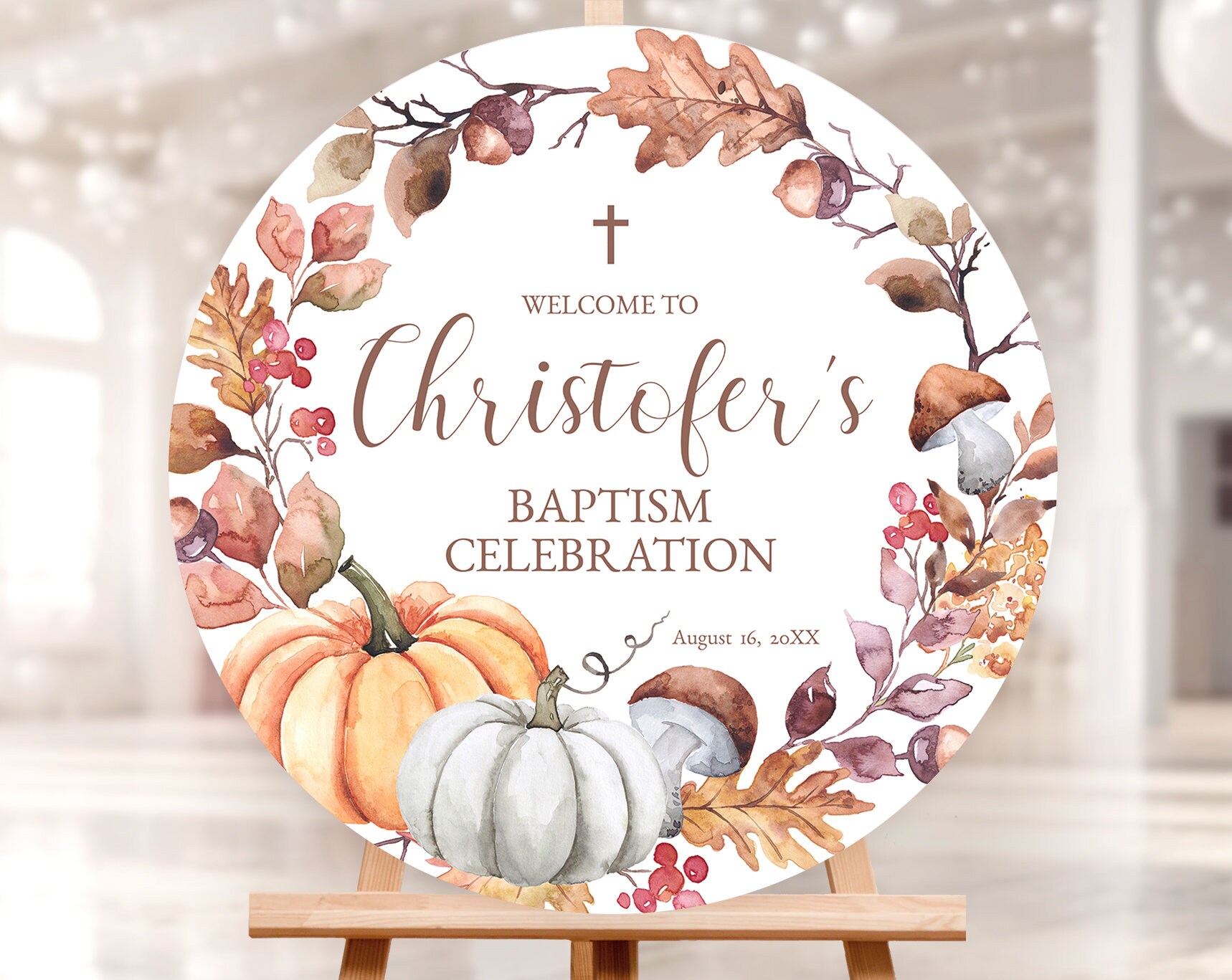 EDITABLE Digital Baptism Circle Welcome Sign. Autumn Wreath, Fall ...