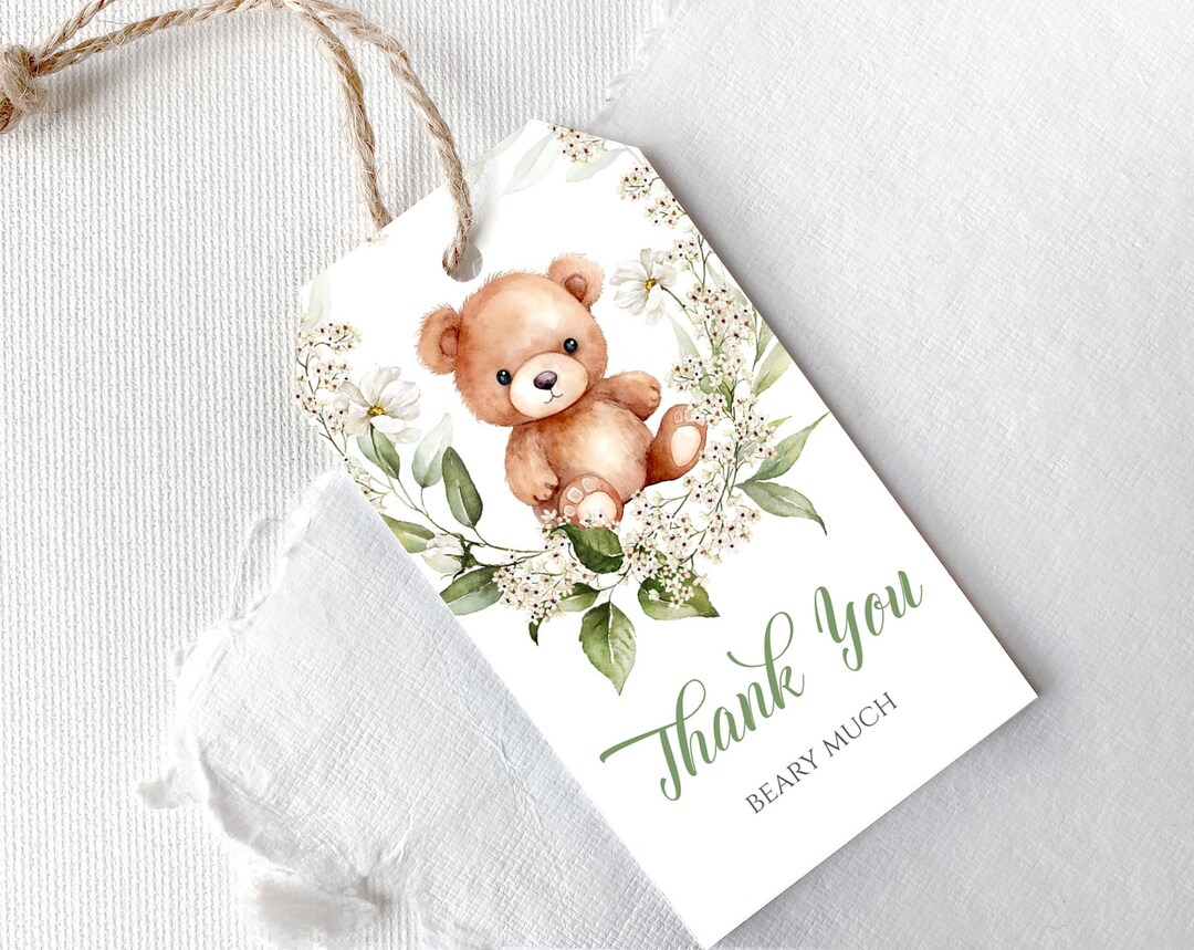 Editable Gender Neutral Thank You Tag. Boy Girl Teddy Bear Baby Shower ...