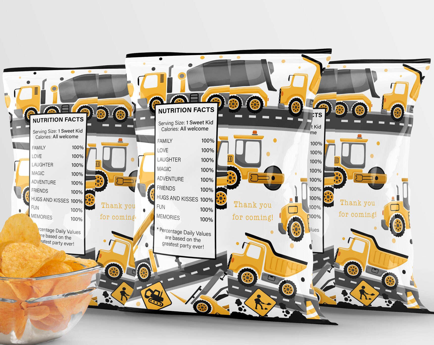 EDITABLE Chip Bag, Construction Road Birthday Theme. Corjl Template ...