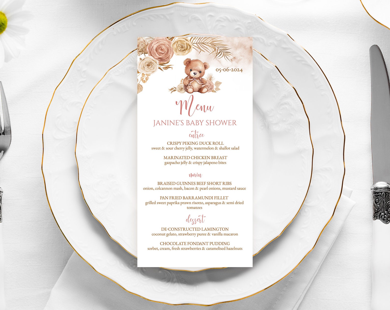 EDITABLE Digital Menu Card 4x8 in and Table Number4x6 In. Baby Shower ...