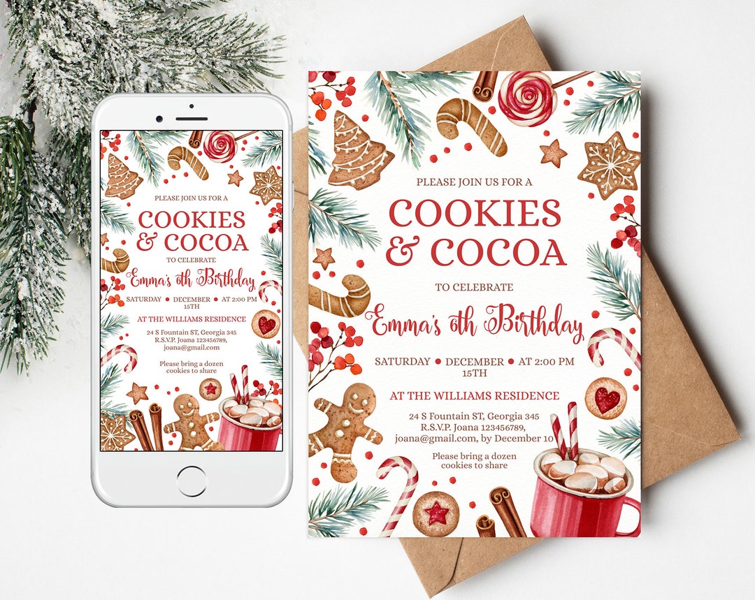 Editable Cookies and Cocoa Party Invite\evite. Hot Chocolate Christmas ...