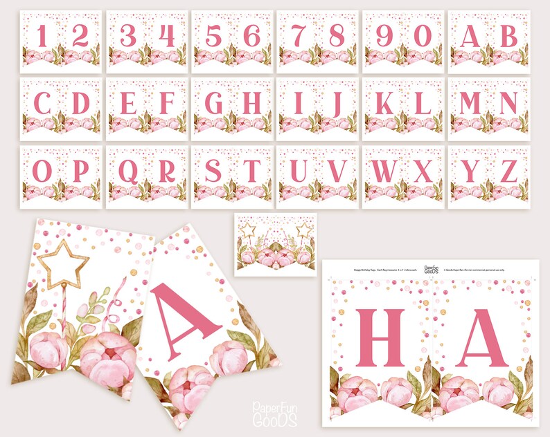 Birthday Banner A-Z Alphabet, Numbers Banner First Happy Birthday Flags ...