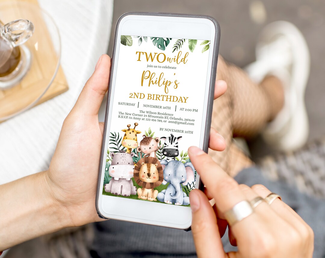 Editable TWO Wild 2nd Birthday Evite Template. Personalized Safari ...