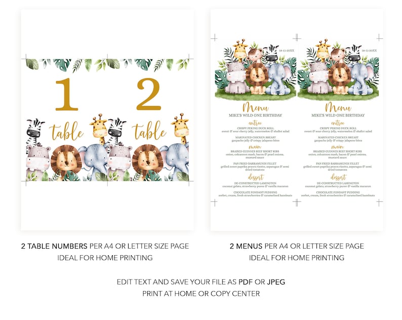 EDITABLE Digital Menu Card and Table Number. Wild ONE 1st Birthday ...