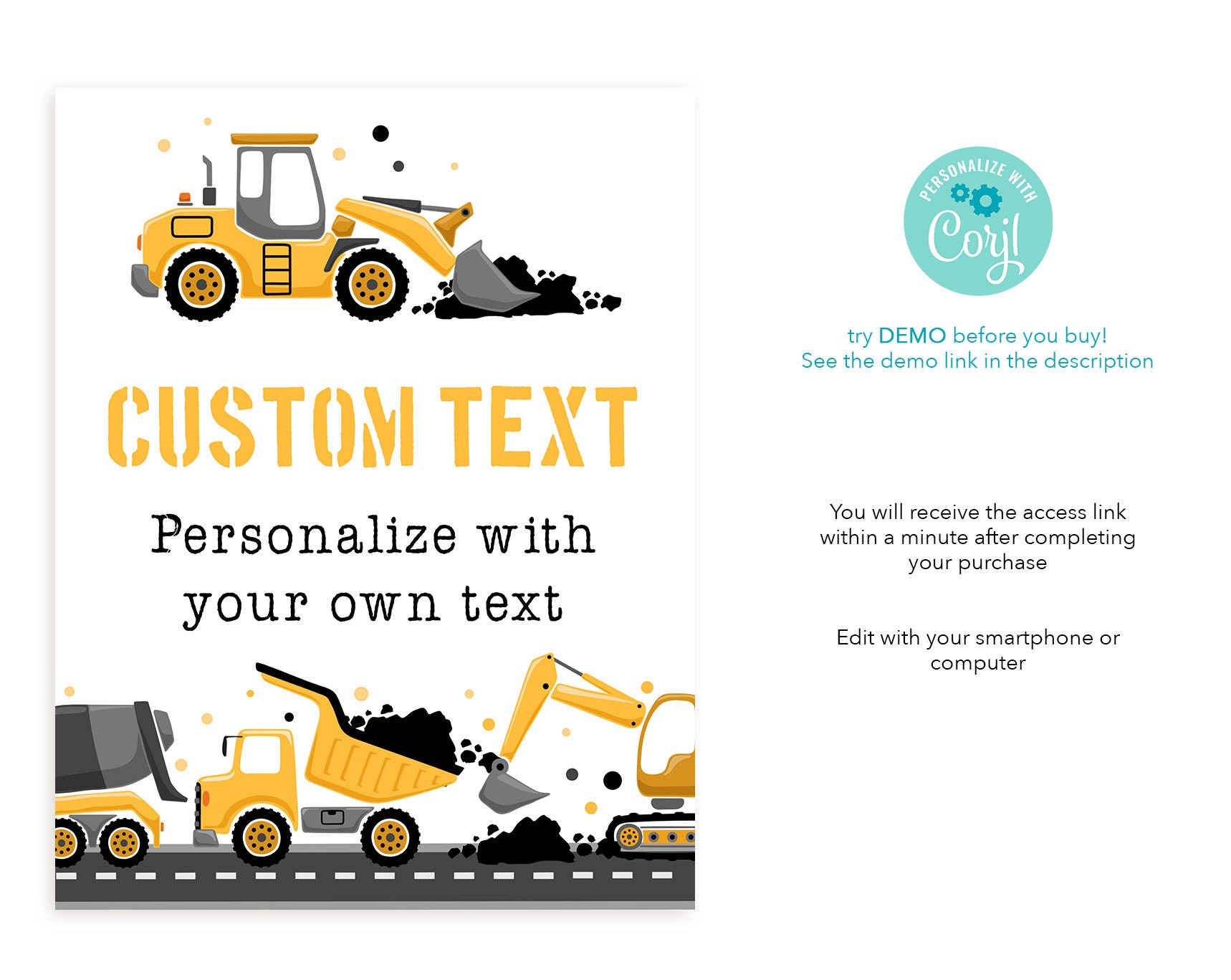 Editable Construction Party Signs Set. Fueling Station Template, Treats ...