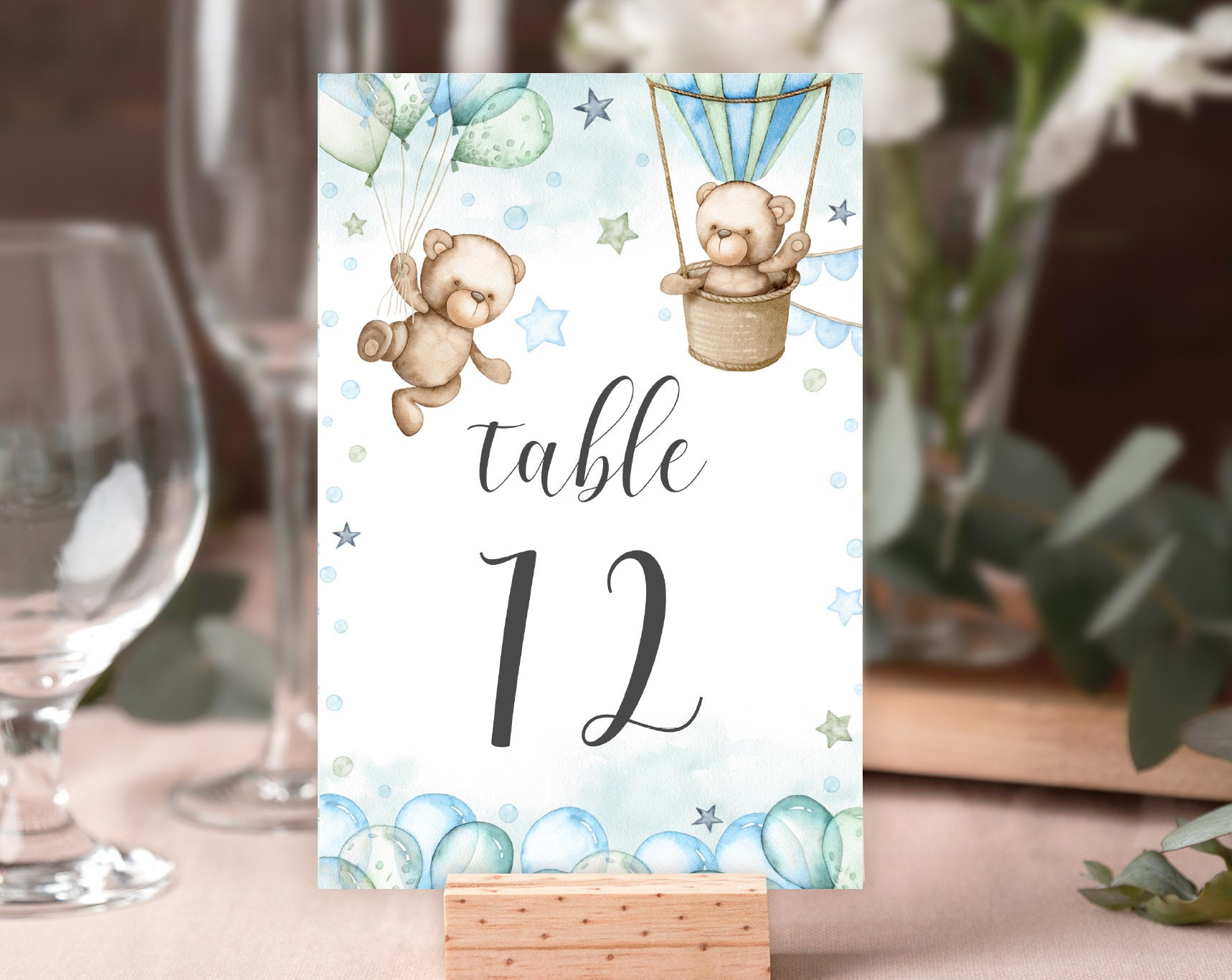 EDITABLE Digital Seating Chart, Menu, Table Number. Green and Blue ...