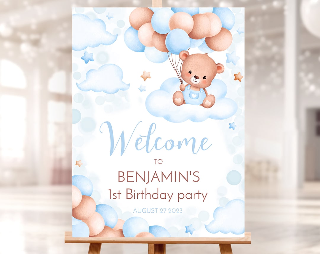 EDITABLE Birthday Welcome Sign. Personalized Baby Boy 1st Birthday Sign ...