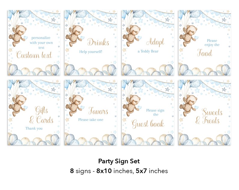 Editable Teddy Bear Signs Set Boy 1st Birthday. Blue and Brown Air ...