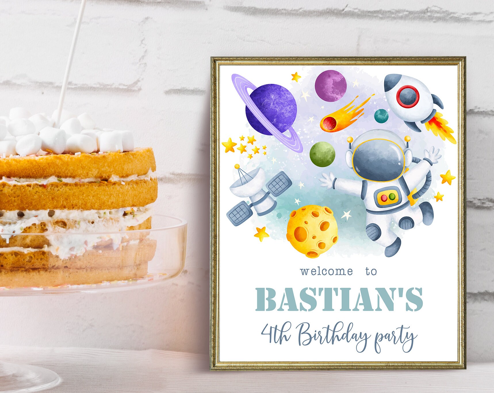 EDITABLE Space Birthday Digital Welcome Sign. Boy 4th Astronaut Party ...