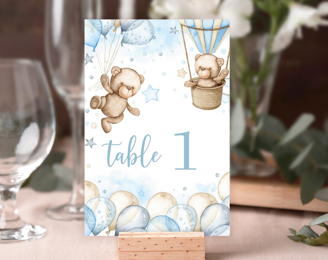 EDITABLE Menu Card and Table Number. Personalized Boy Baby Shower. Blue ...