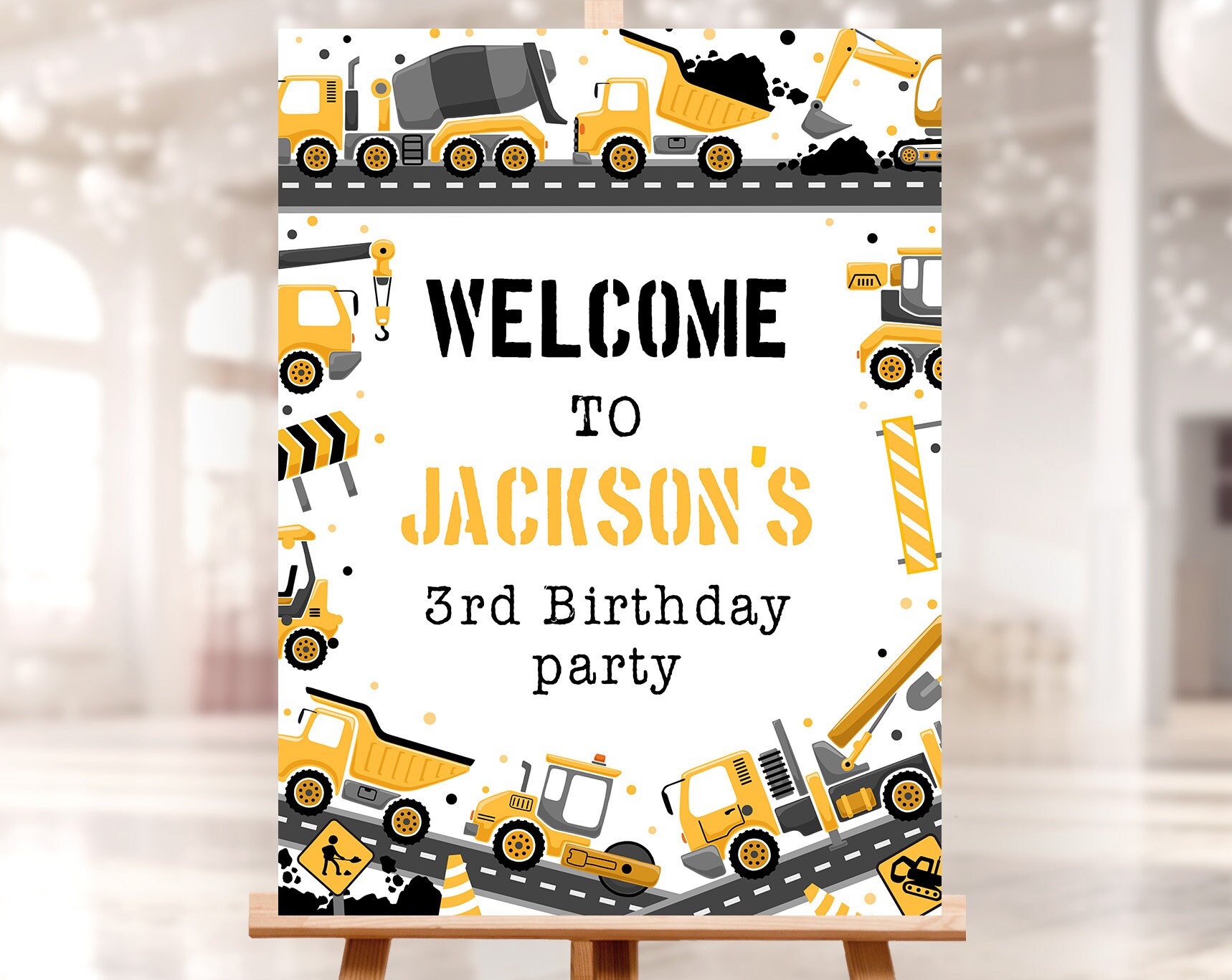 Editable Road Construction Birthday Welcome Sign Template. 3rd Birthday ...