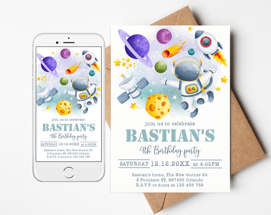 Editable Space Birthday Digital Invite/evite. Boy 4th Astronaut Outer ...