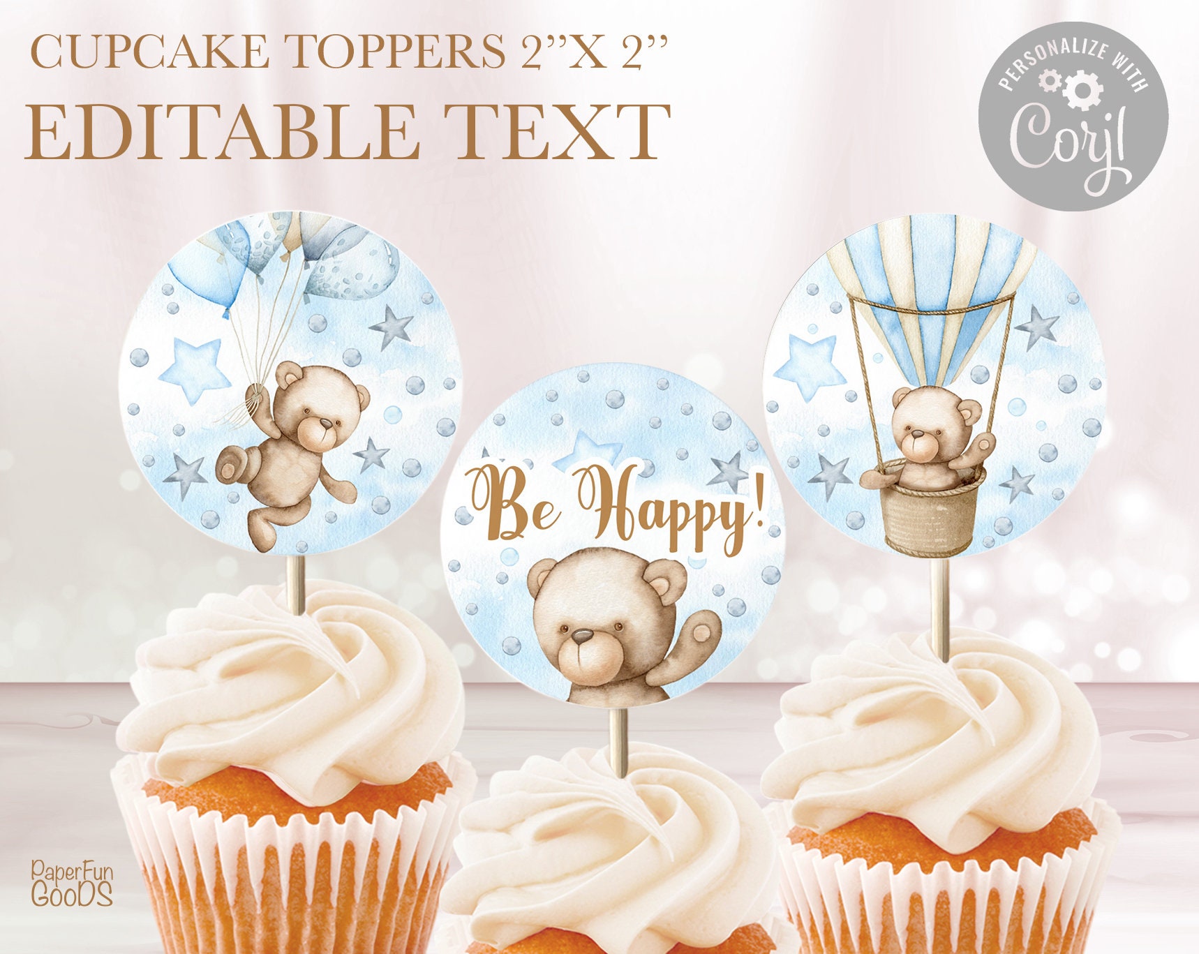 EDITABLE Cupcake Toppers. Personalized Baby Boys Party Decor. Digital ...
