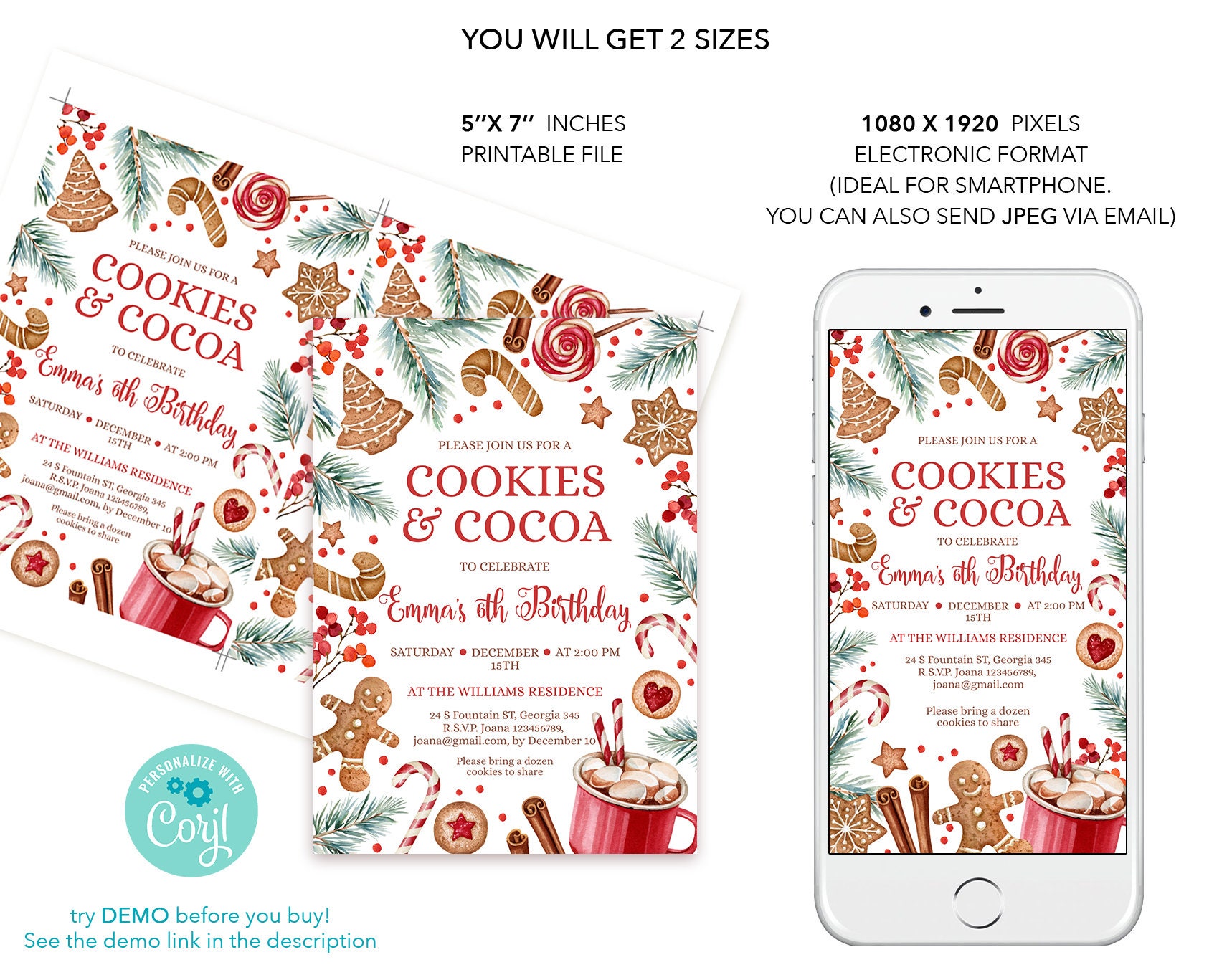 Editable Cookies and Cocoa Party Invite\evite. Hot Chocolate Christmas ...