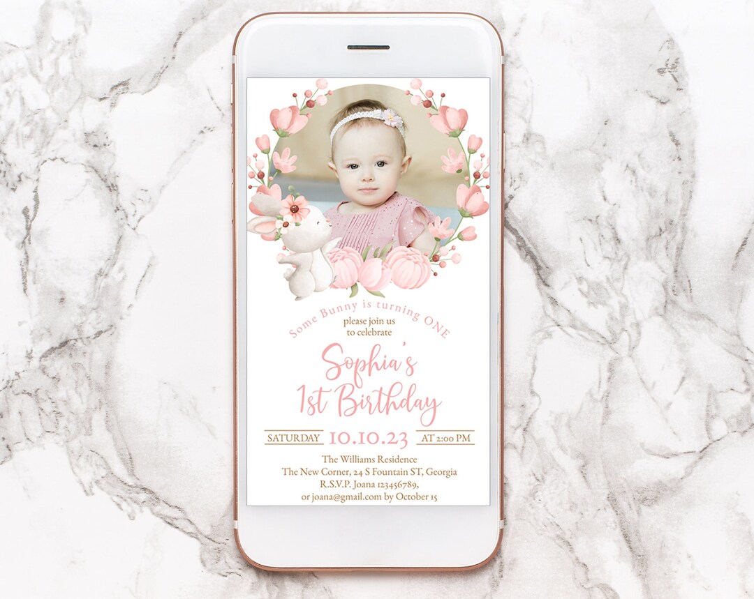 Editable 1st Birthday Digital Photo Evite Template. Personalized Baby ...