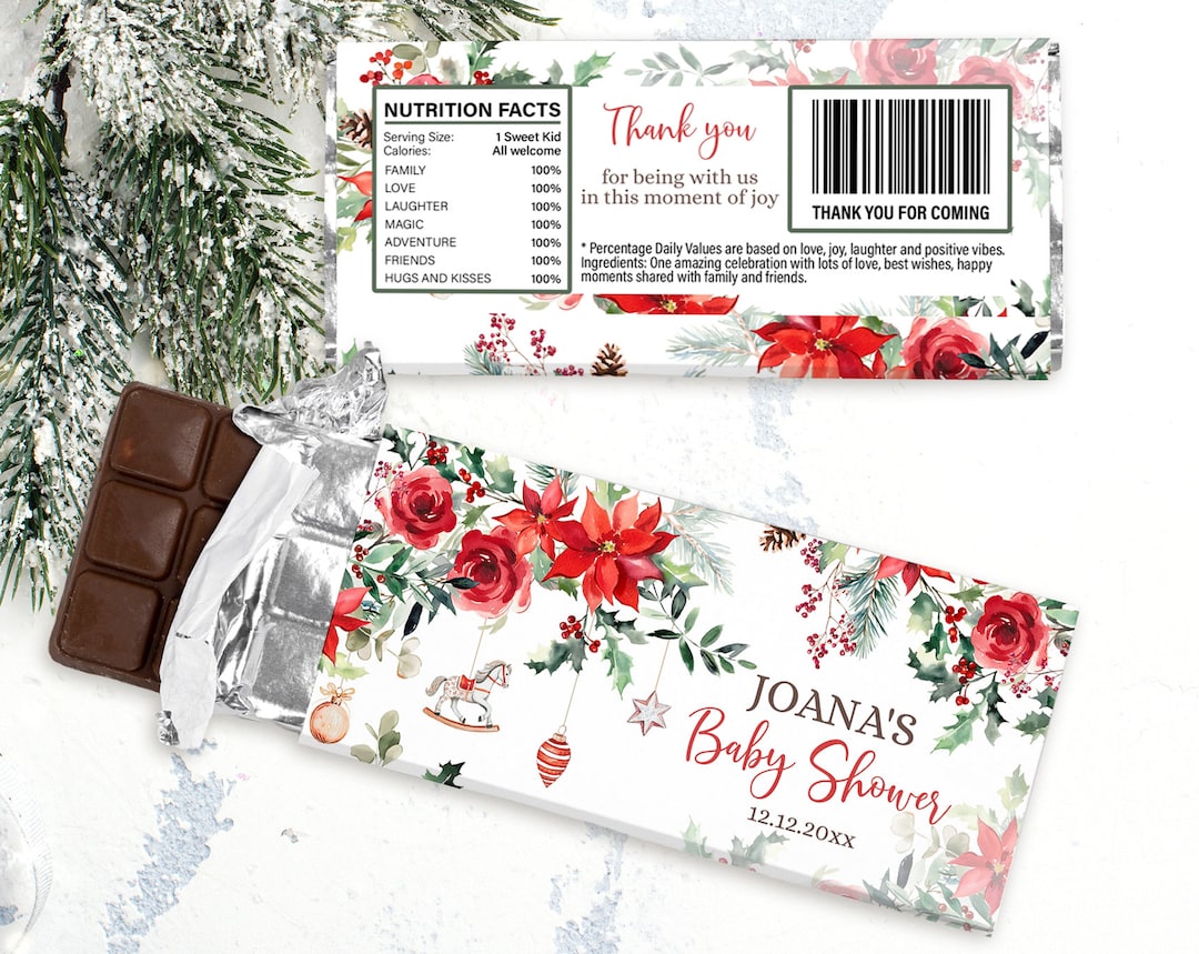 Editable Digital Chocolate Bar Wrapper. Holiday Santa Baby Shower Favor ...