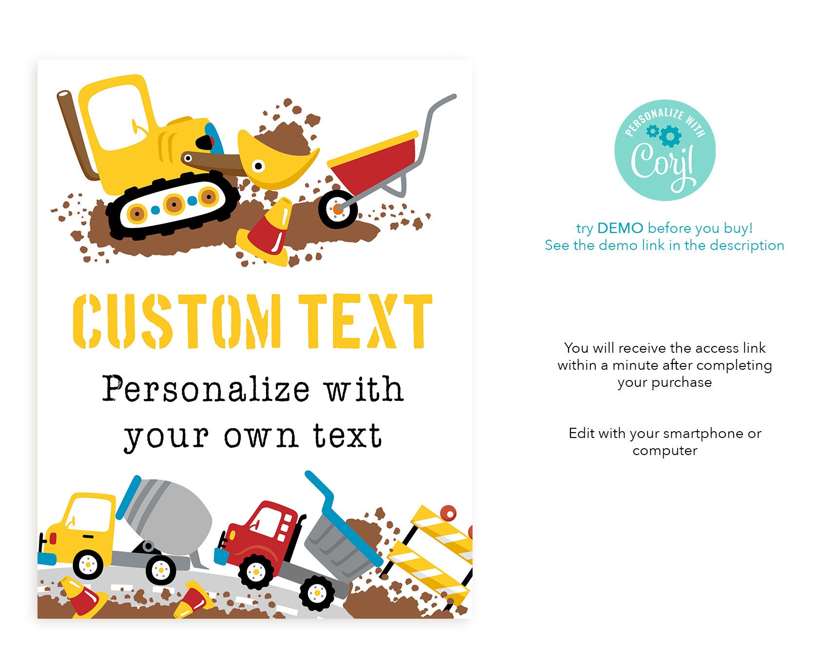 Editable Construction Party Signs Set. Fueling Station Template, Treats ...