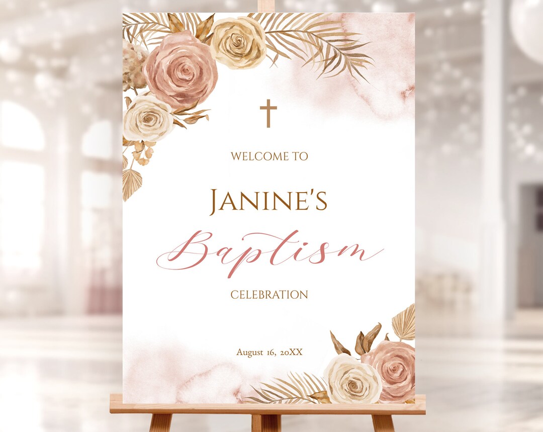 Editable Baptism Welcome Sign. Personalized Christening Sign Girl Blush ...