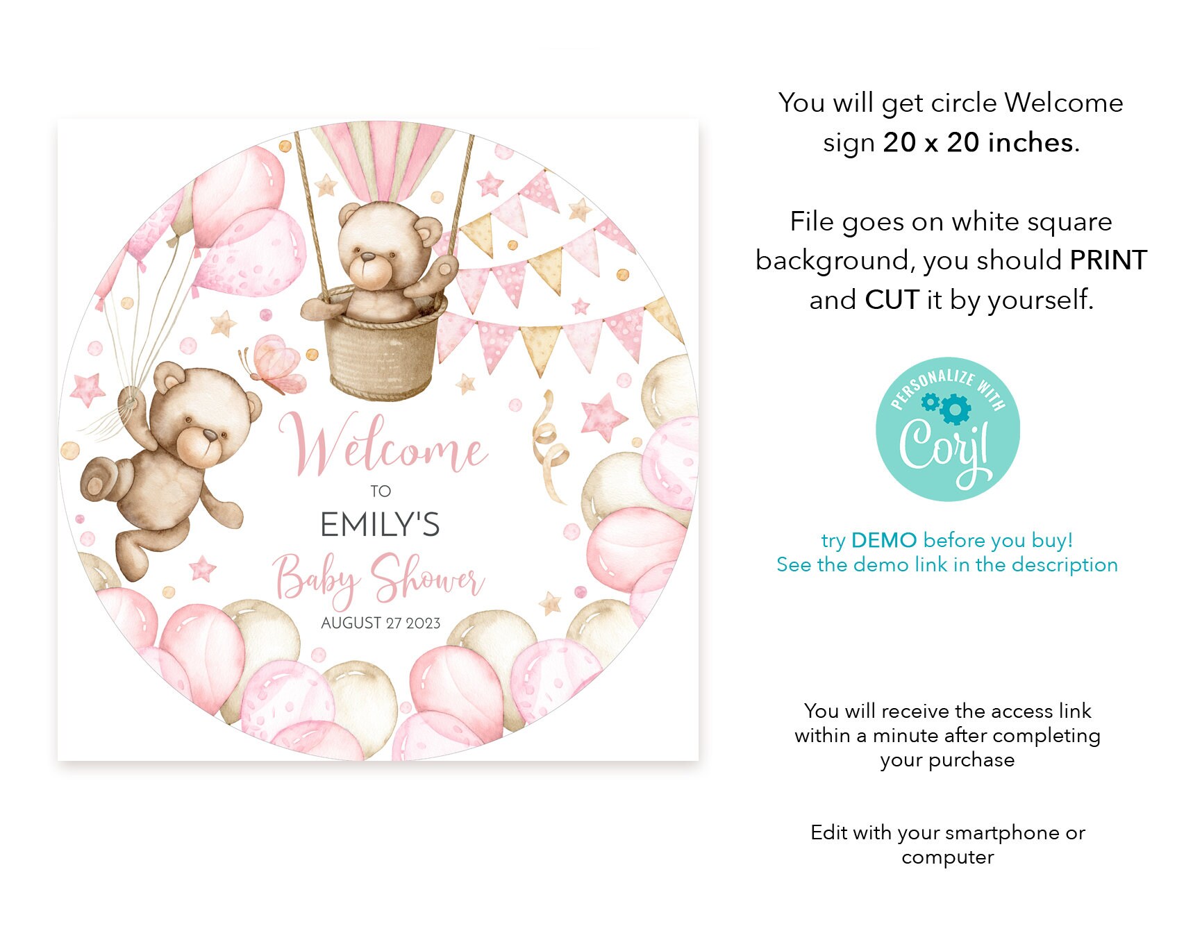 EDITABLE Baby Shower Circle Welcome Sign. Personalized Party Banner ...