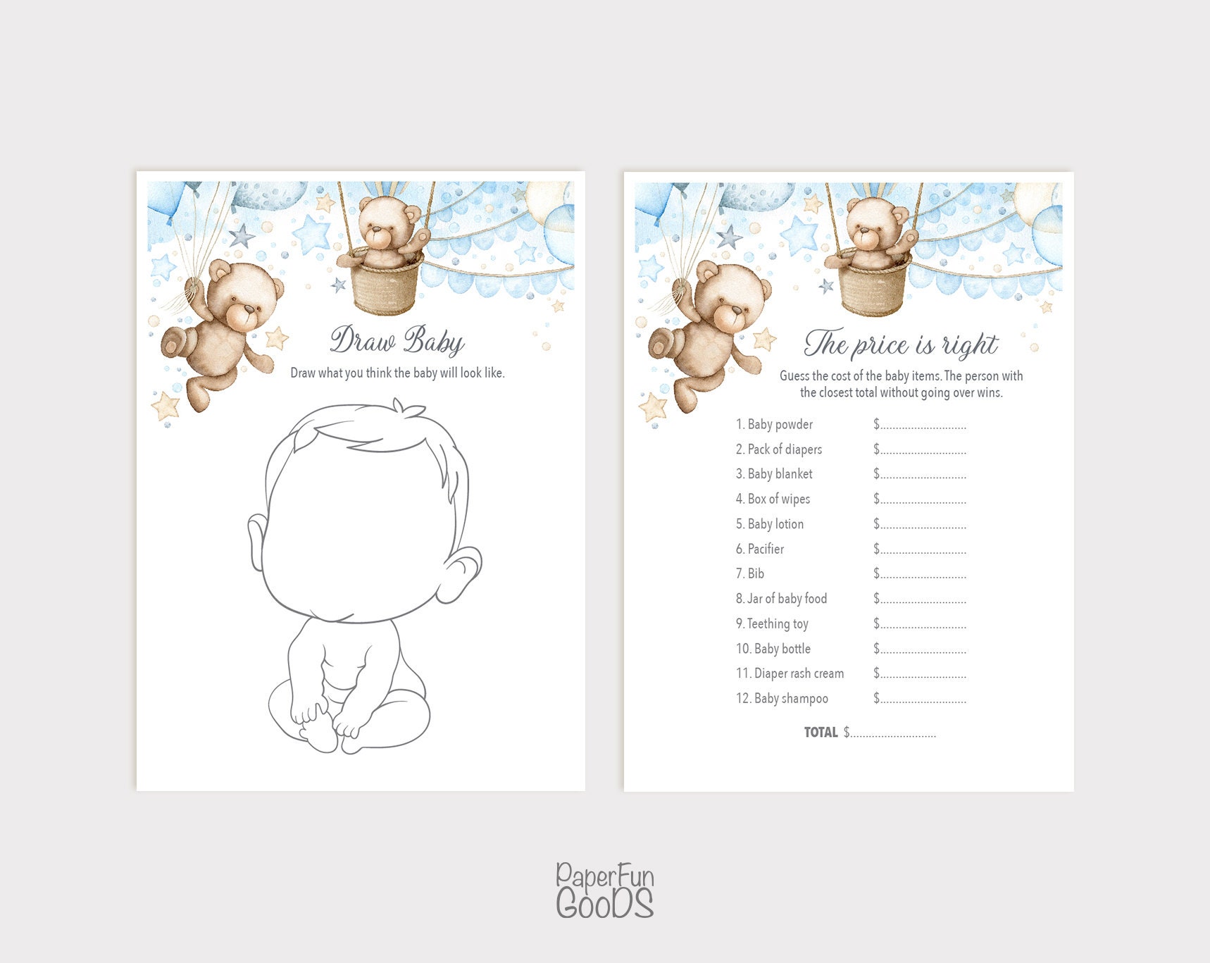18 Digital Baby Shower Games. Blue Teddy Bear Party. It's a Boy ...