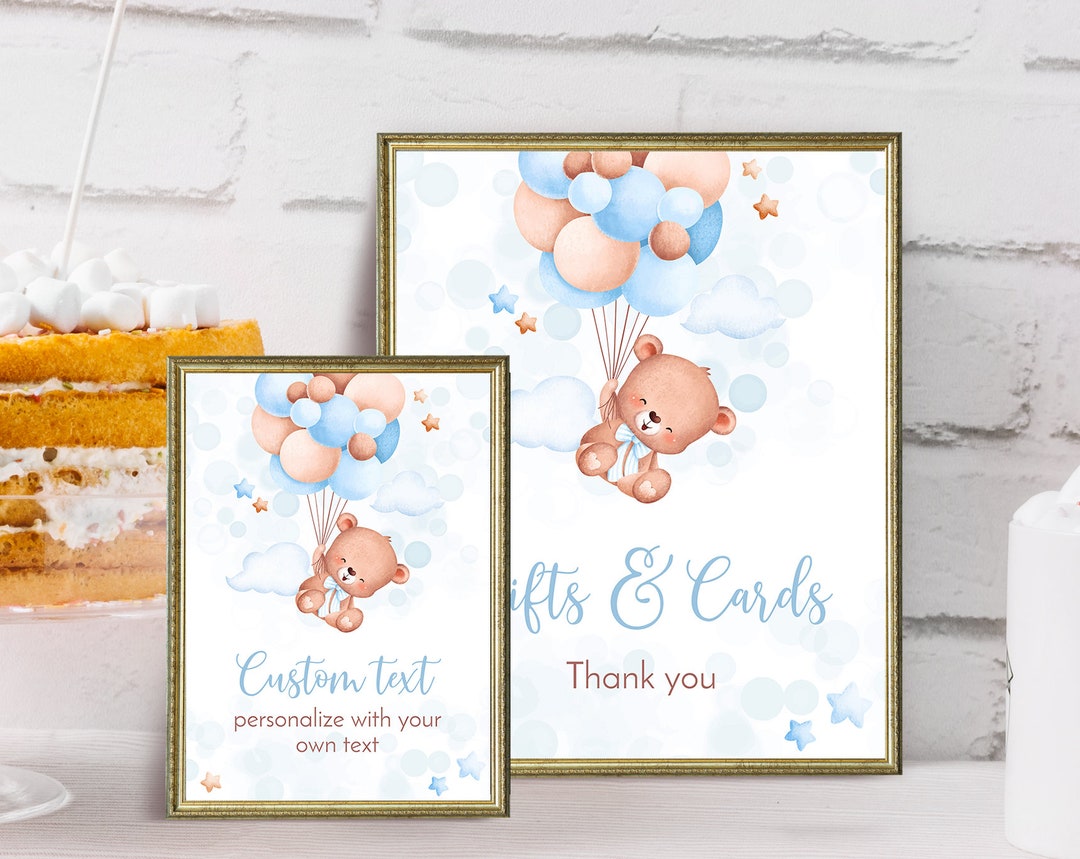 Editable Teddy Bear Signs Set. Baby Boy 1st Birthday. Blue and Brown ...