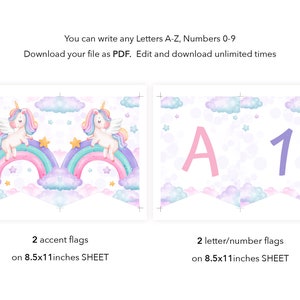 EDITABLE Girl Birthday Bunting. Pink and Rainbow Unicorn Magical Party ...