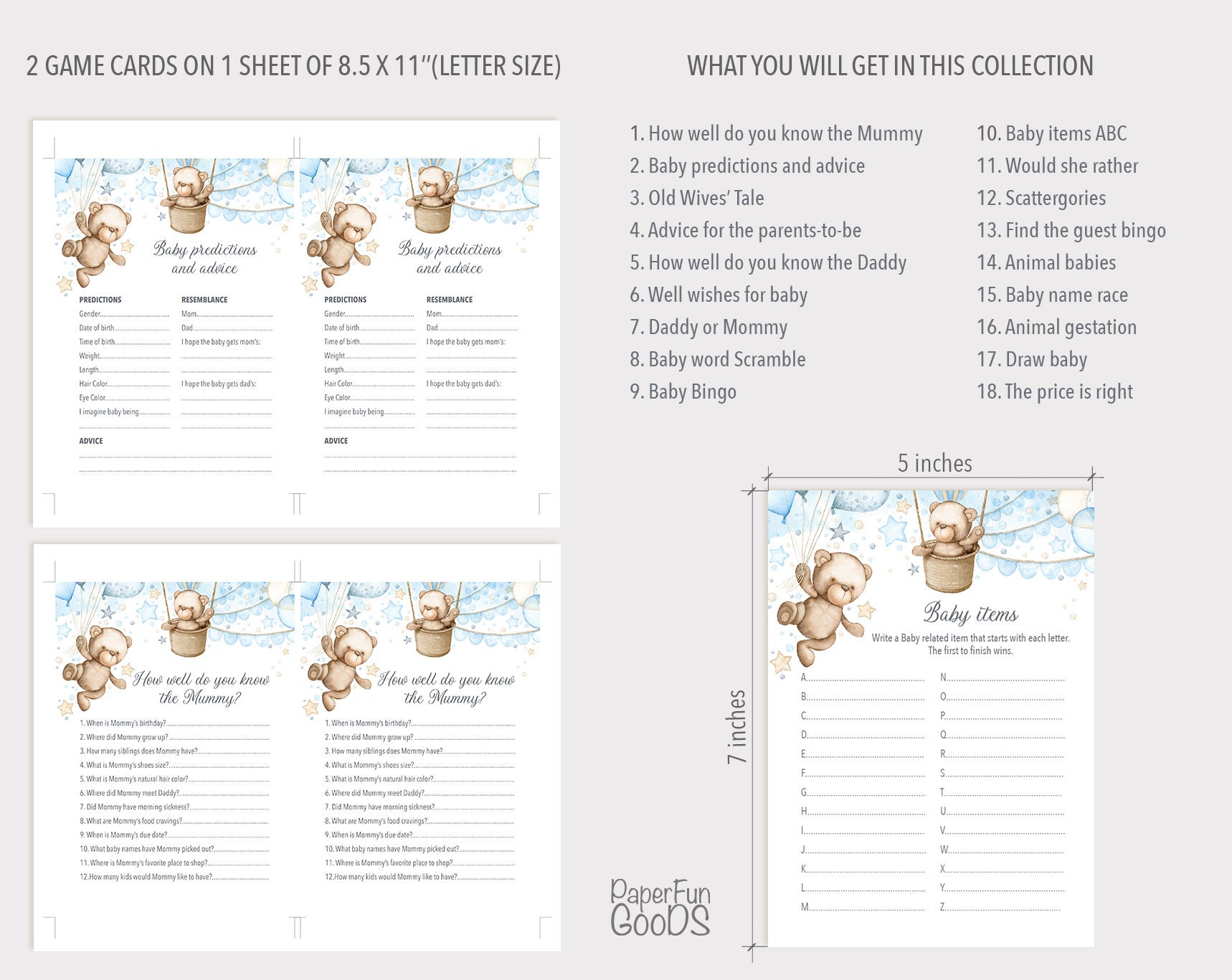 18 Digital Baby Shower Games. Blue Teddy Bear Party. It's a Boy ...
