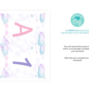 EDITABLE Girl Birthday Bunting. Pink and Rainbow Unicorn Magical Party ...