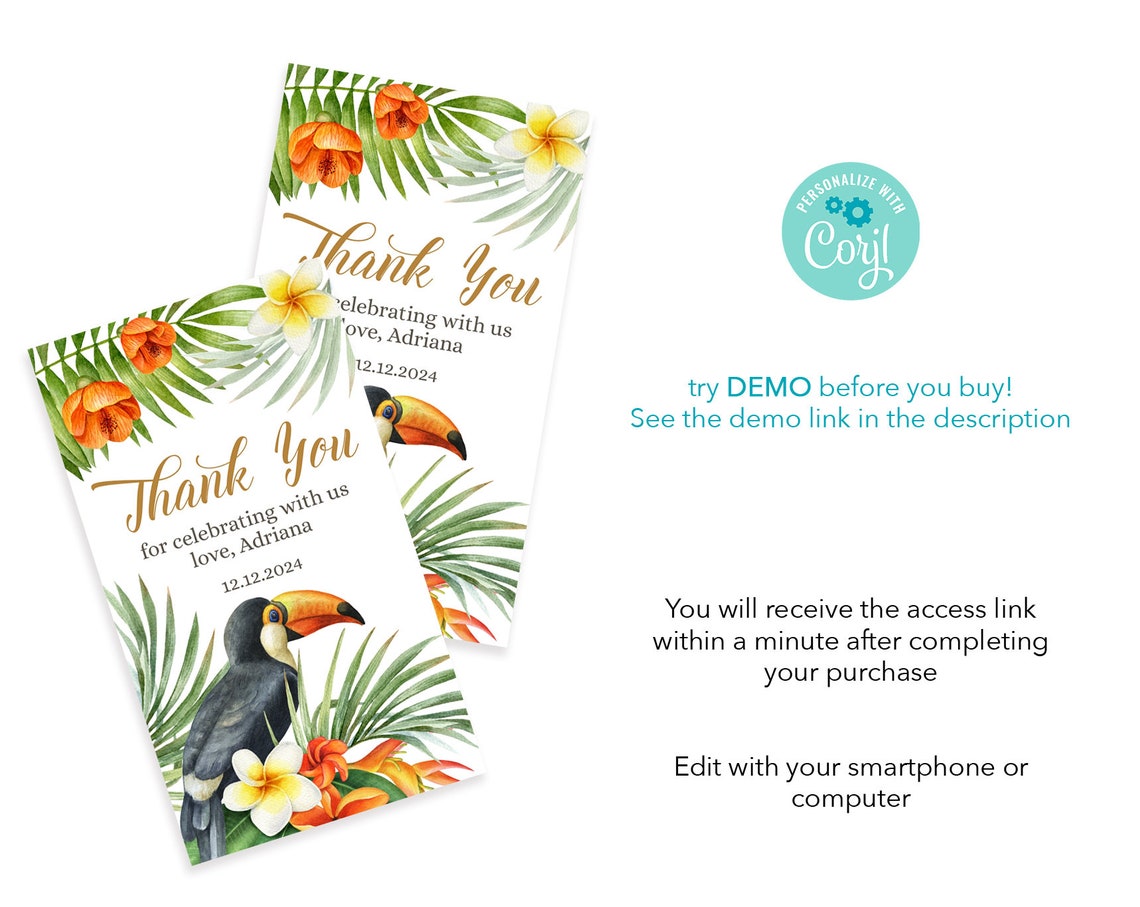 EDITABLE Alohathank You Tag. Personalized Tropical Hawaii 1st Birthday ...