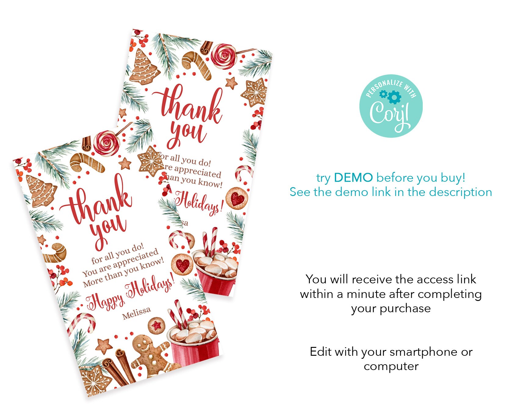 Editable Thank You Tag. Christmas, Holiday School Teacher Gift Tag ...