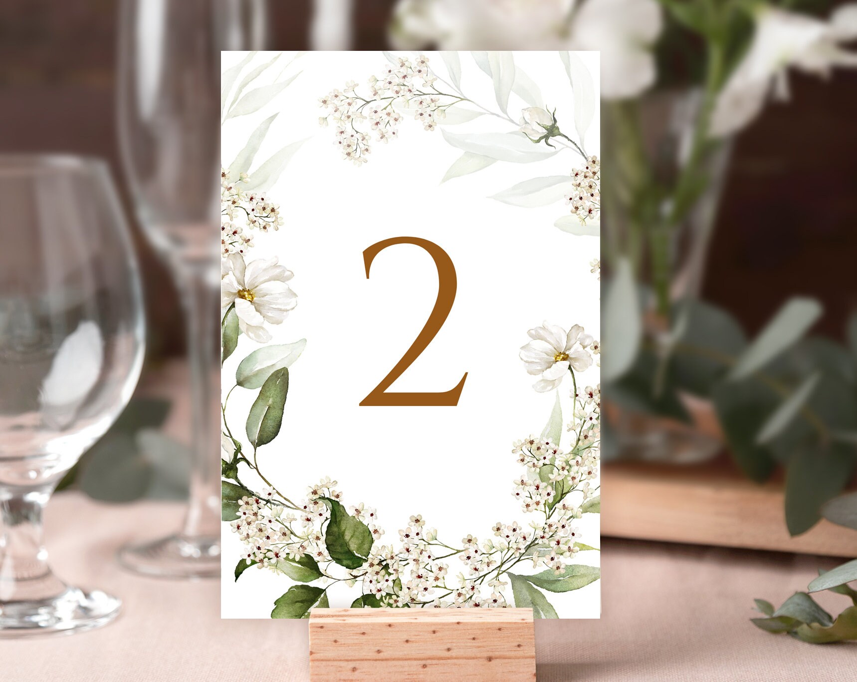 EDITABLE Menu Card and Table Number. Girl Baptism Green, White Flowers ...