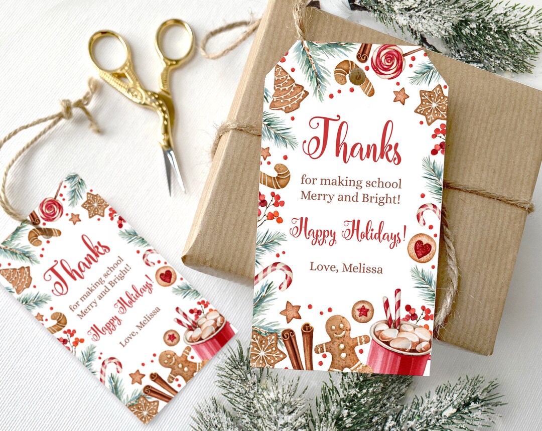 Editable Thank You Tag. Christmas, Holiday School Teacher Gift Tag ...