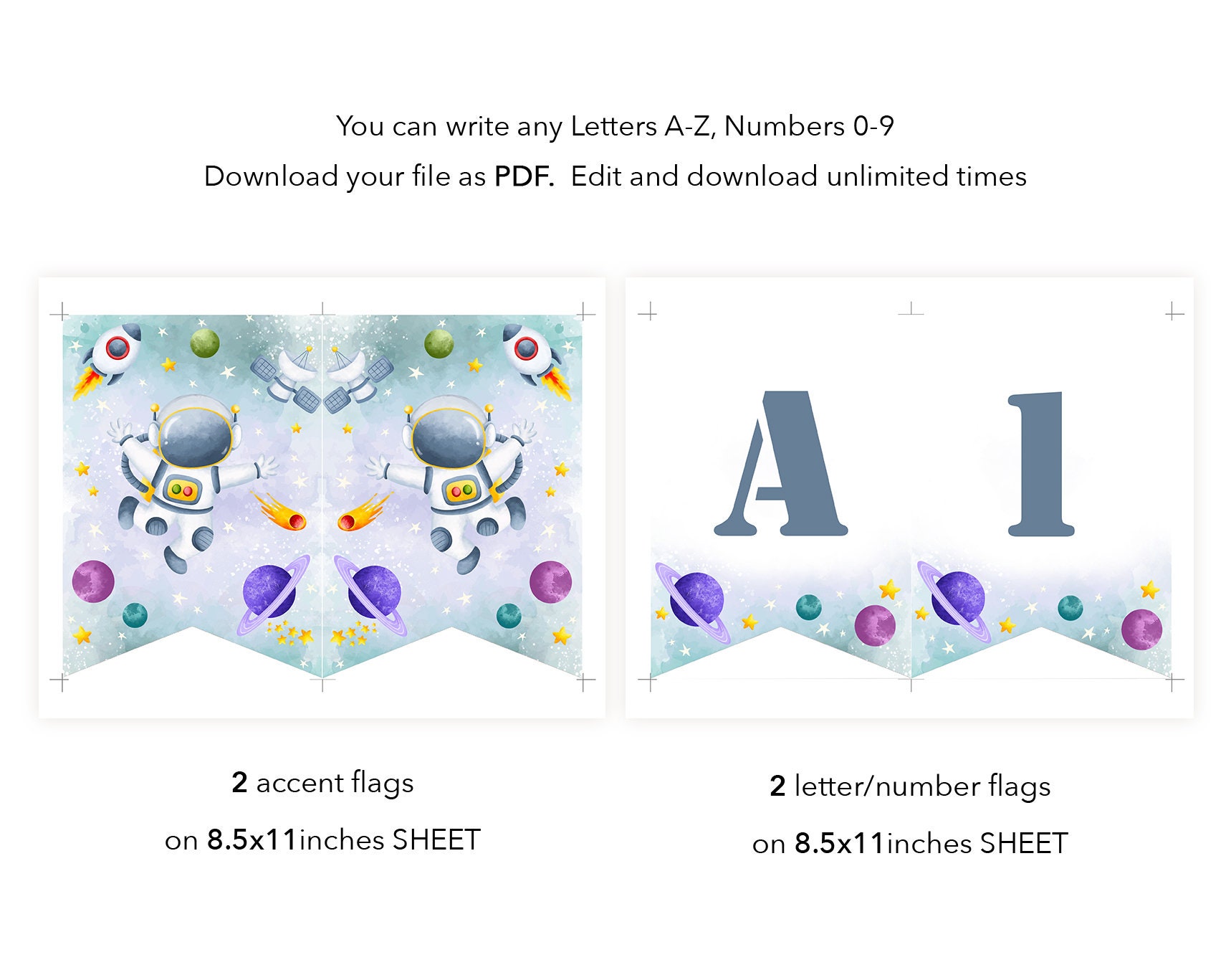 EDITABLE Space Birthday Bunting. A-Z Letters 0-9 Numbers. Astronaut ...