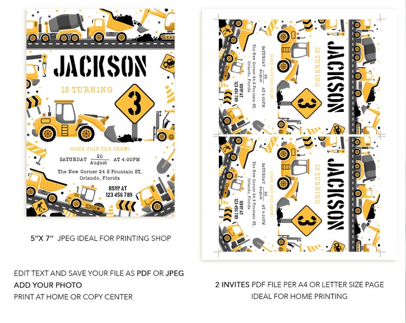 Editable Construction Road Birthday Electronic Invitation Template ...