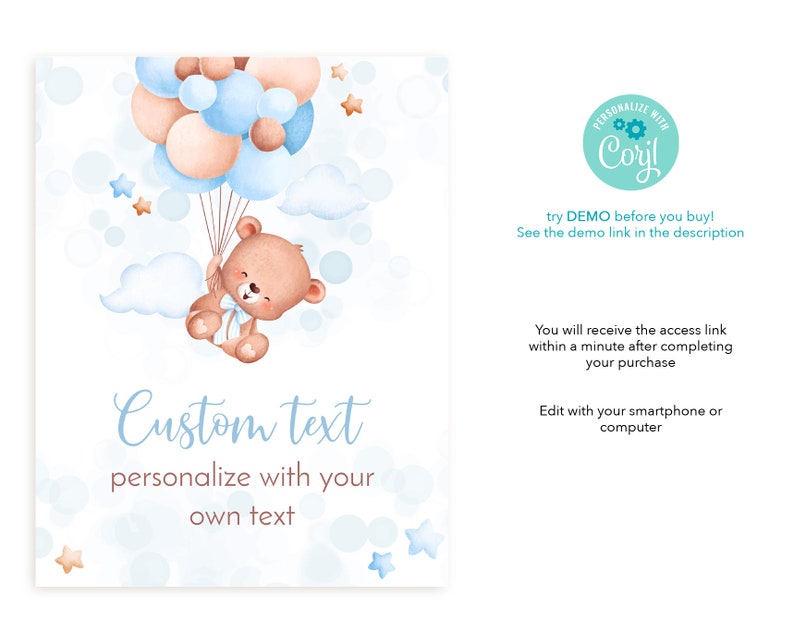 Editable Teddy Bear Signs Set. Baby Boy 1st Birthday. Blue and Brown ...