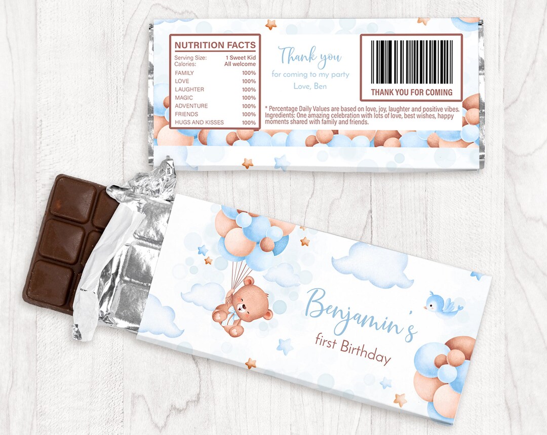 EDITABLE Chocolate Bar Wrappers, 1st Birthday Corjl Template ...