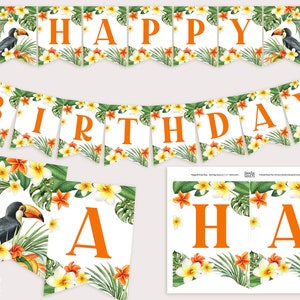 HAPPY BIRTHDAY Tropical Banner. Printable Digital Party Decoration ...