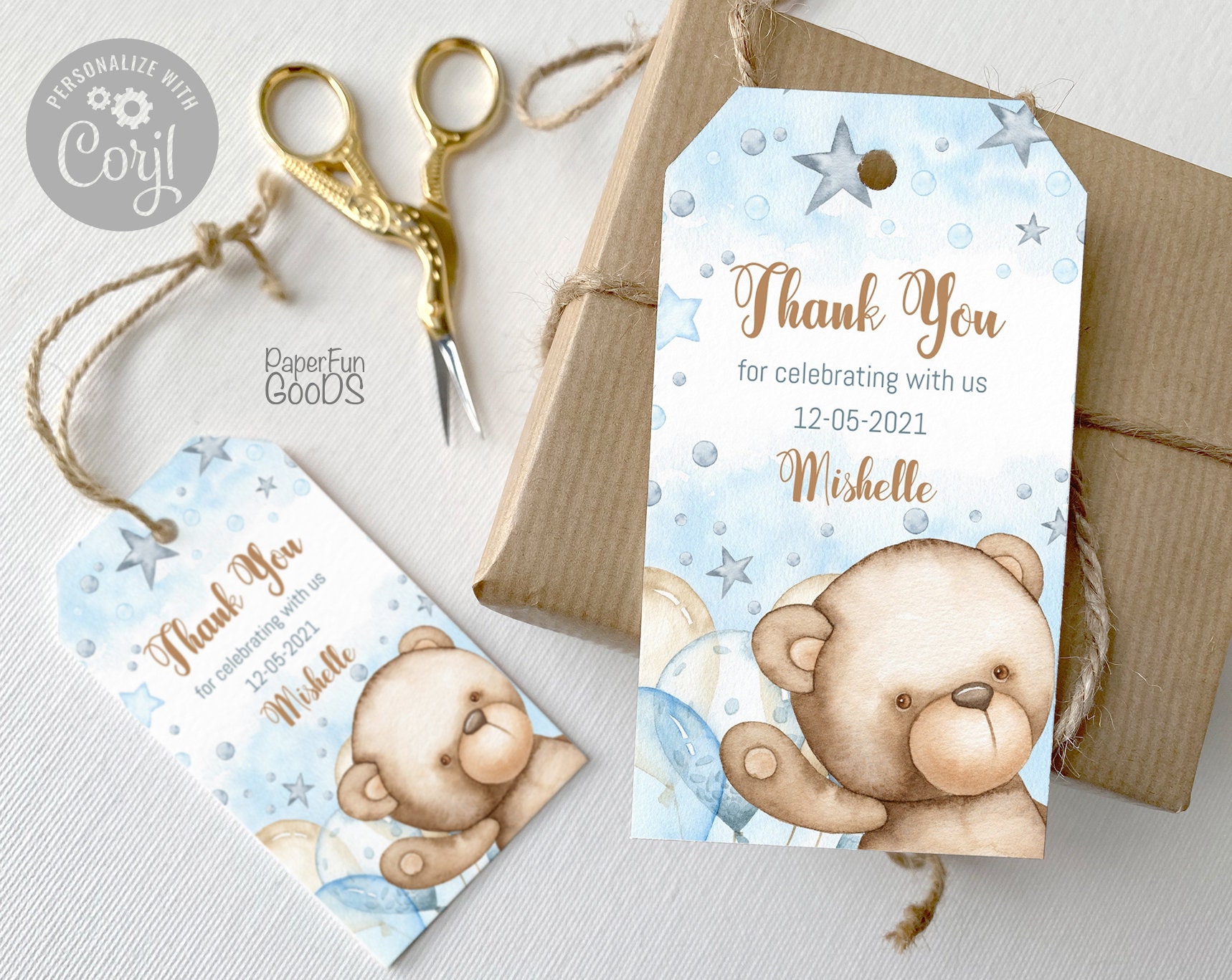 EDITABLE Thank You Tags. Personalized Boy Party Tag. Digital Birthday ...